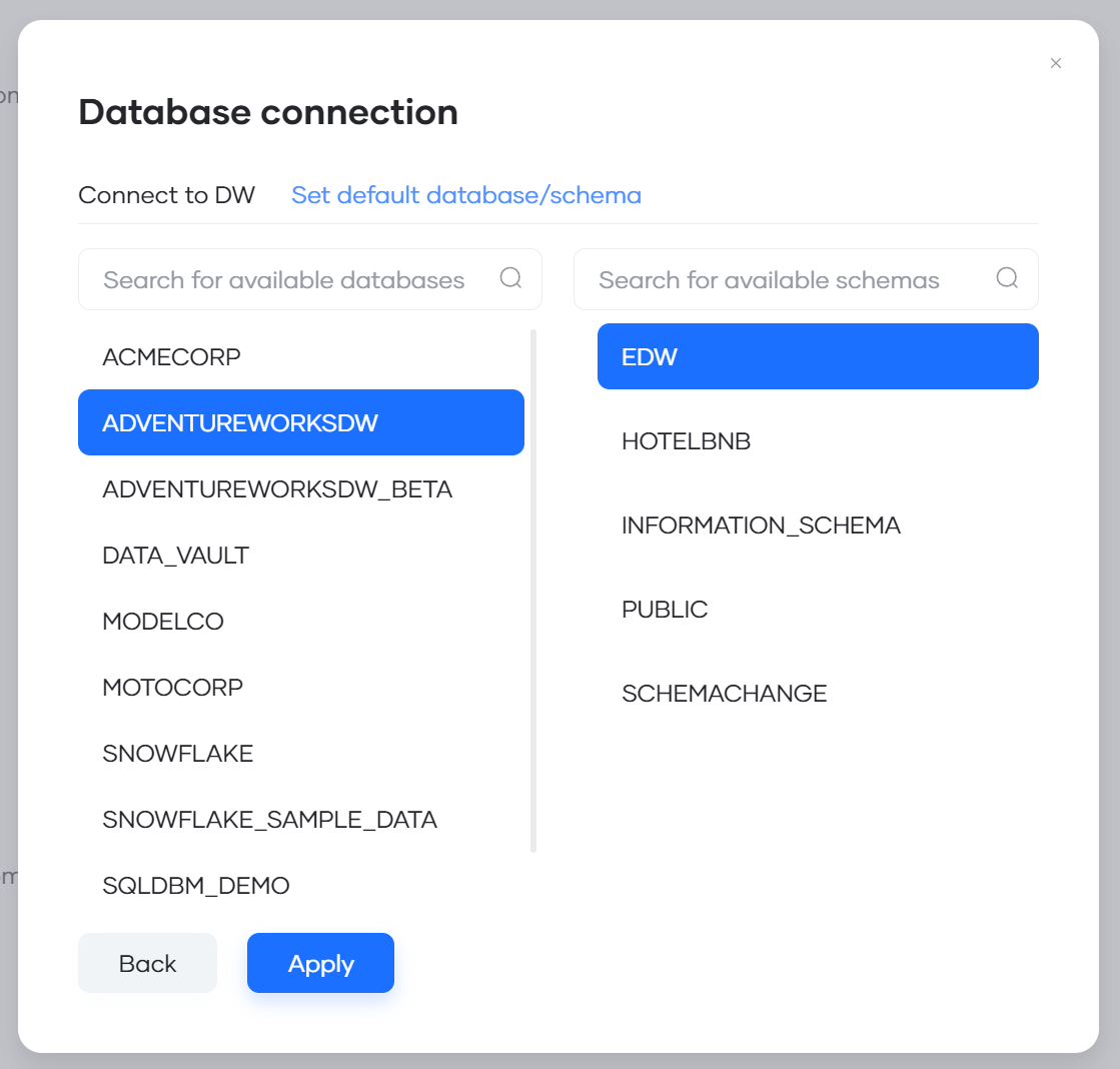 User Connections – SqlDBM