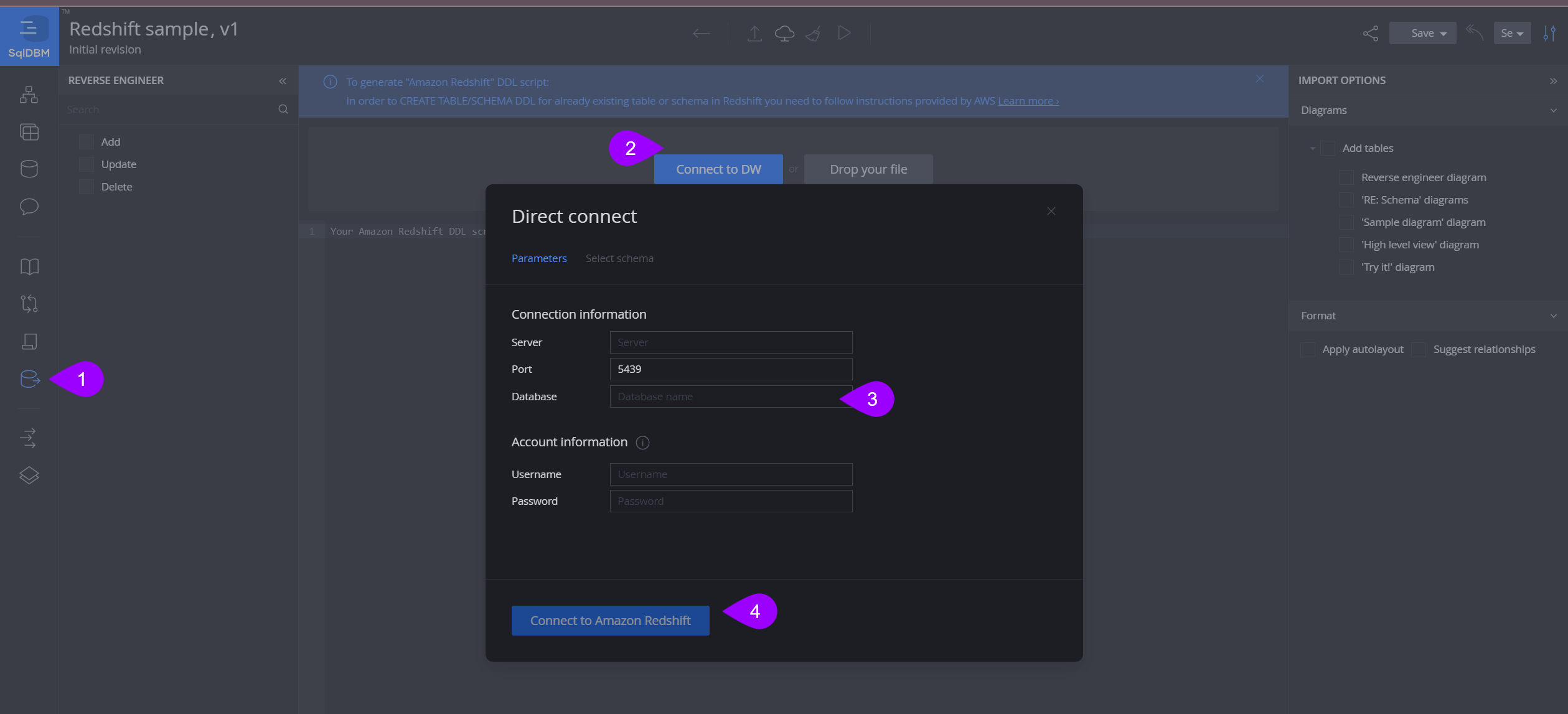 Amazon Redshift - Direct Connect and Reverse Engineer – SqlDBM