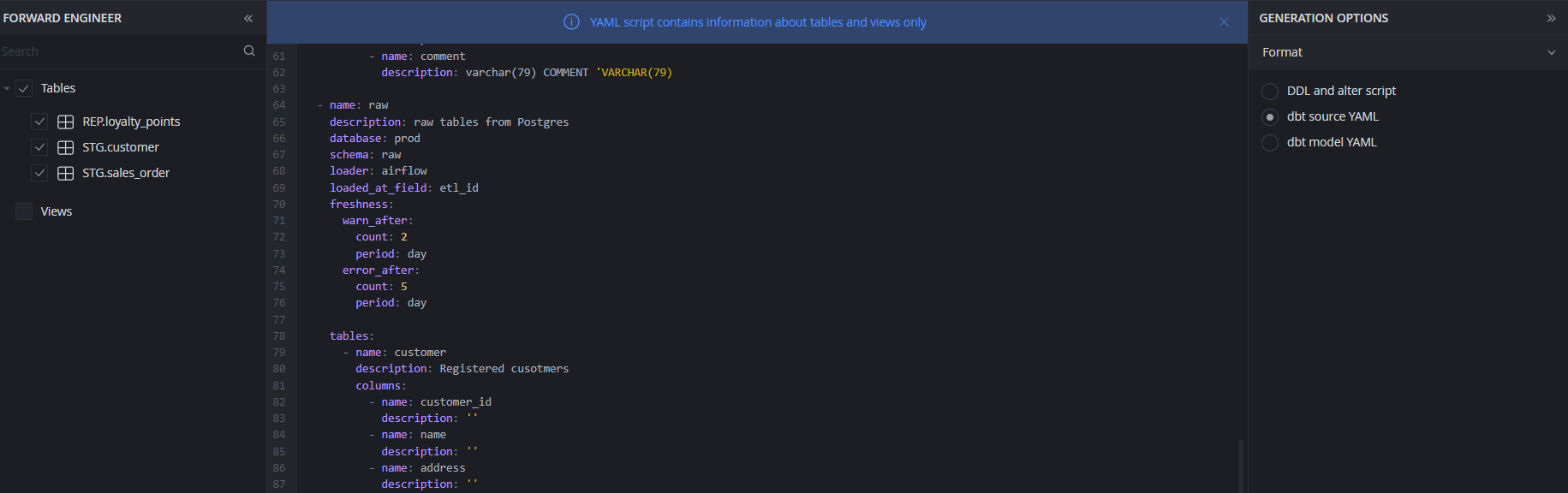 YAML Generation for dbt – SqlDBM