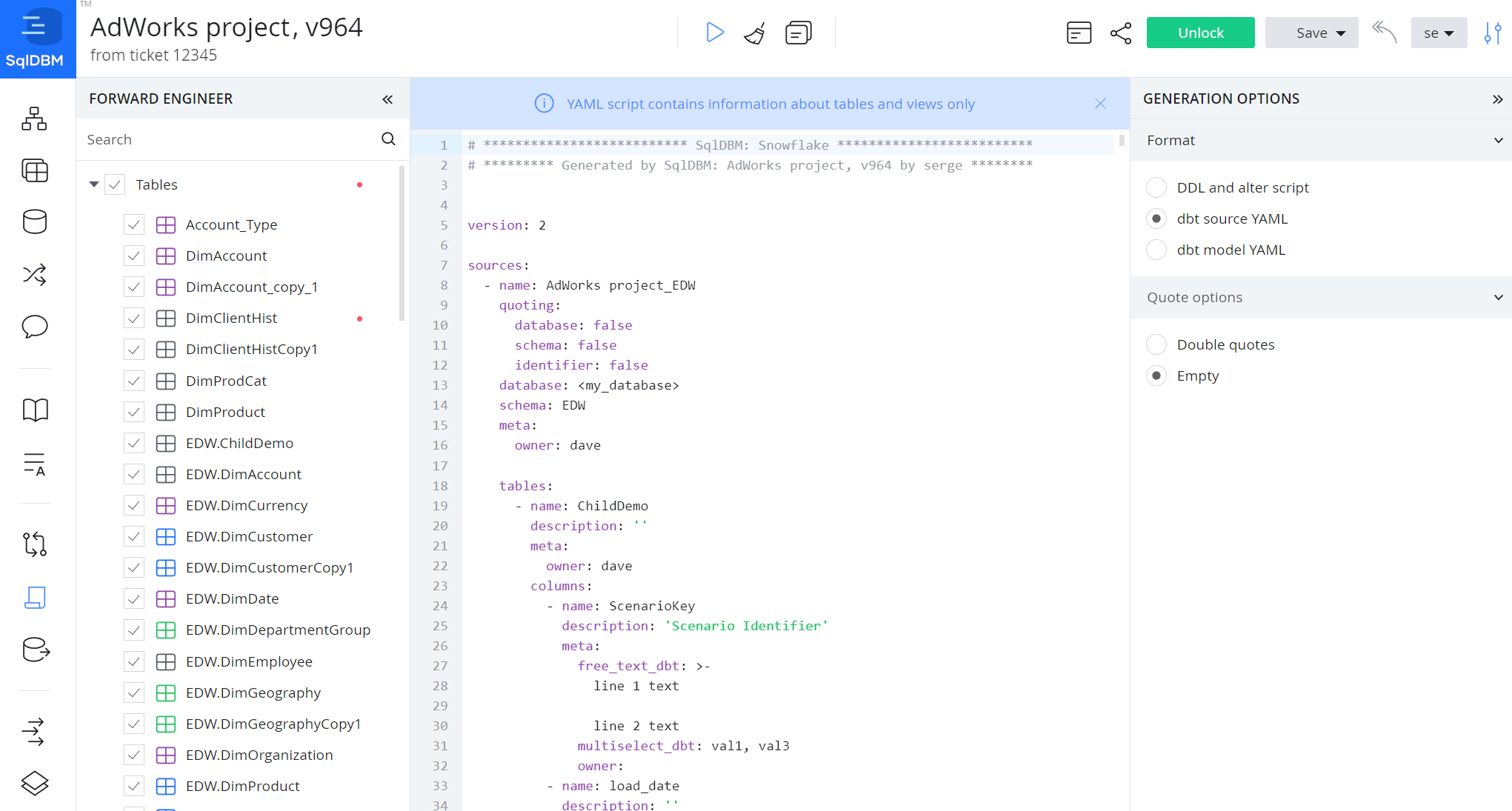 YAML Generation for dbt – SqlDBM