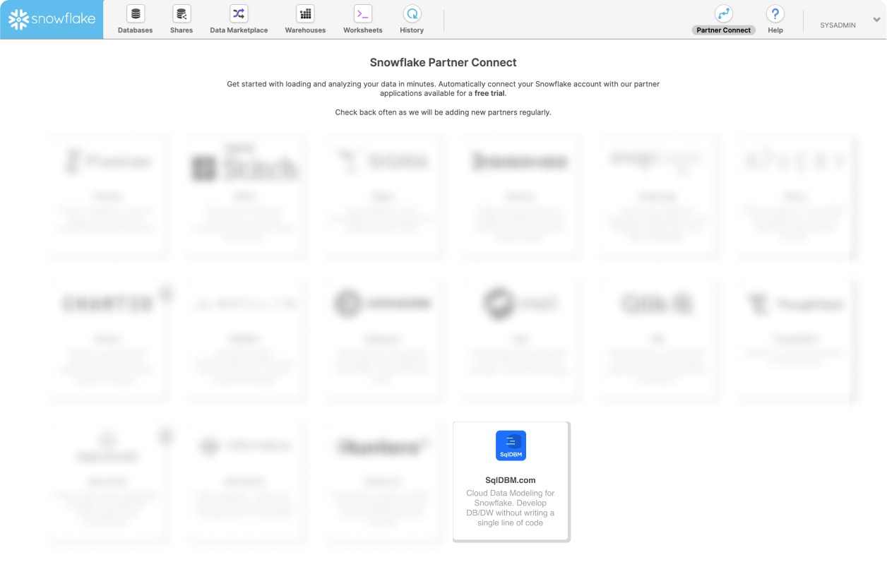 Snowflake Partner Connect – SqlDBM