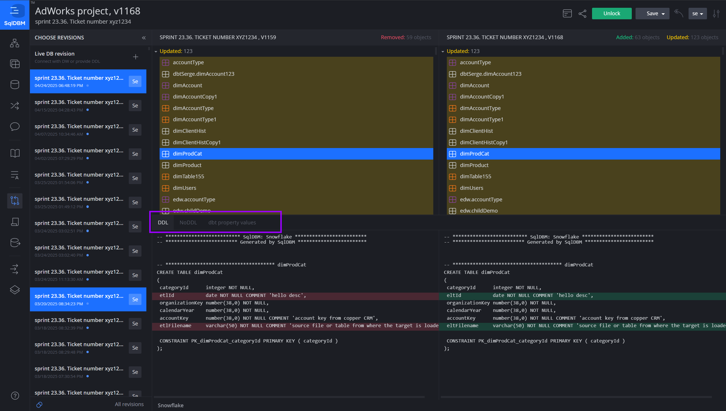 Compare Revisions – SqlDBM