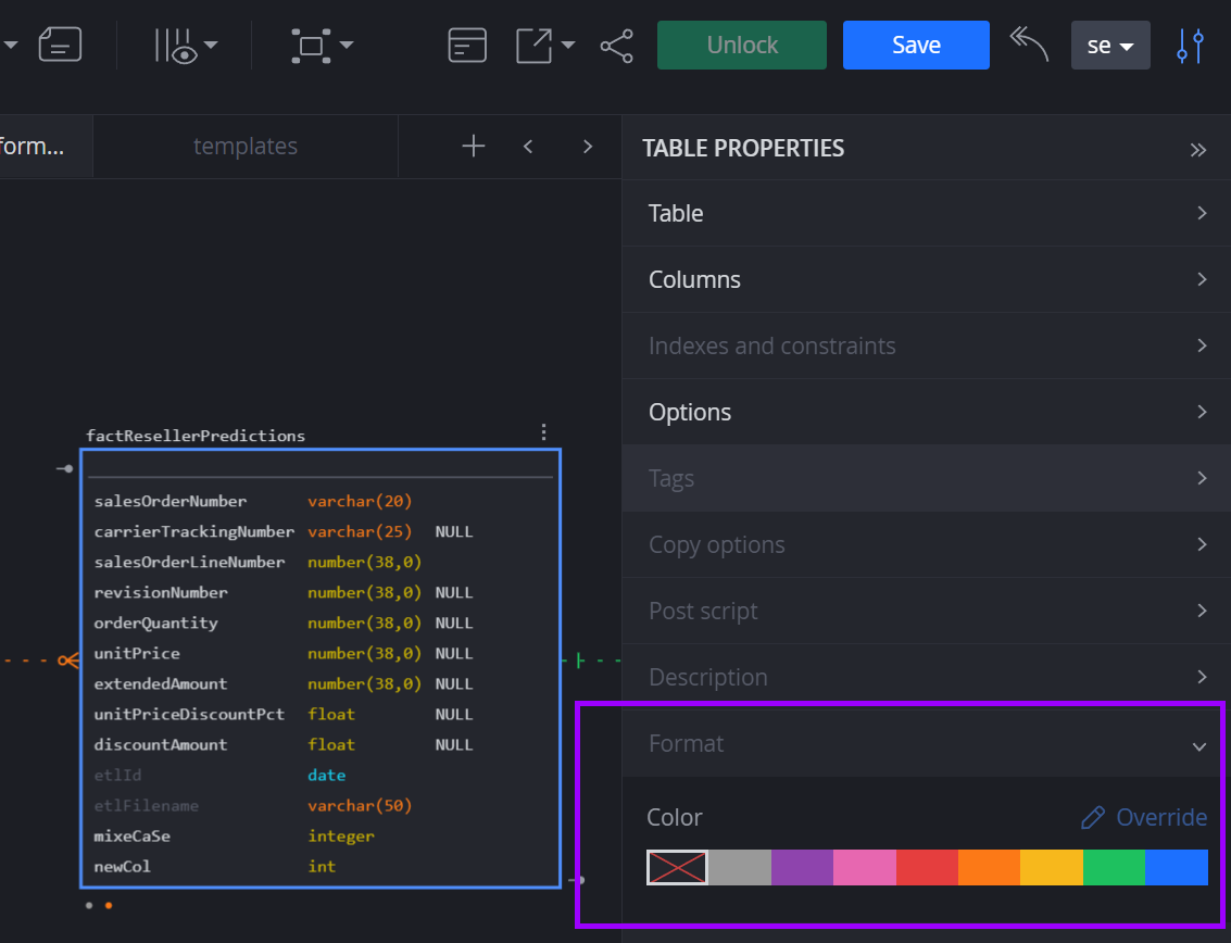 Color indicators – SqlDBM